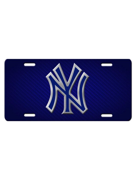 Accents | Yankees Inspired Art Ny On Blue Silver Aluminum License Plate ...